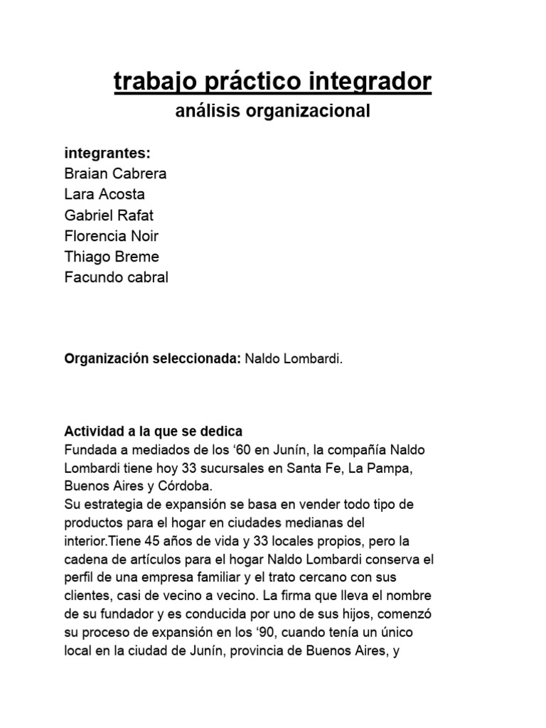 Trabajo Practico Integrador Analisis Organizacional. | PDF