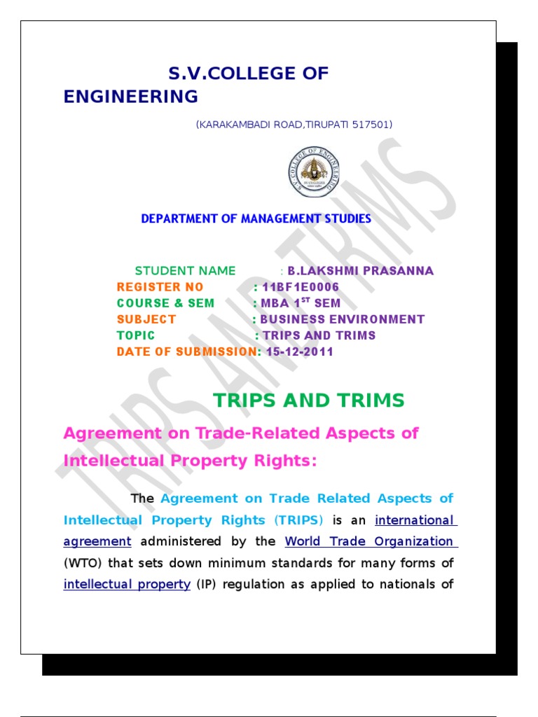 Trips and Trims | PDF | Trips Agreement | World Trade Organization