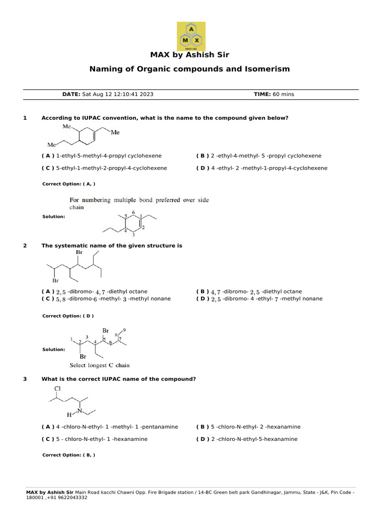 Naming of Organic Compounds and Isomerism | PDF | Isomer | Organic ...