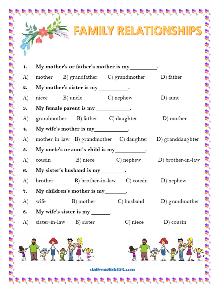Family Relationship Quiz Worksheet | PDF