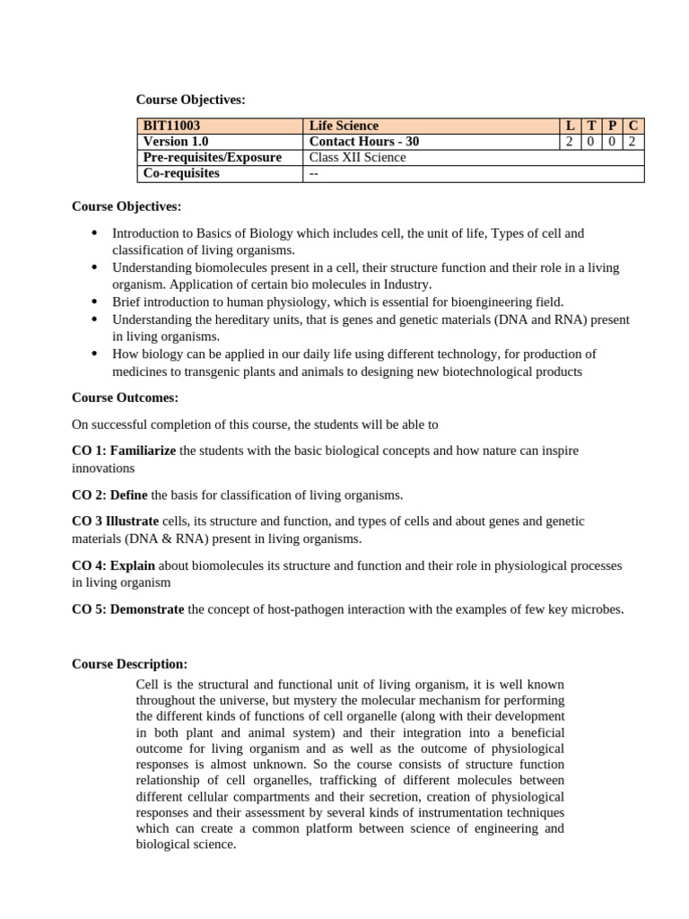 B.Tech. Biotechnology Life Science Moditied Syllabus | PDF