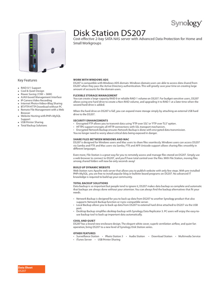 Synology DS207 Data Sheet Enu | PDF