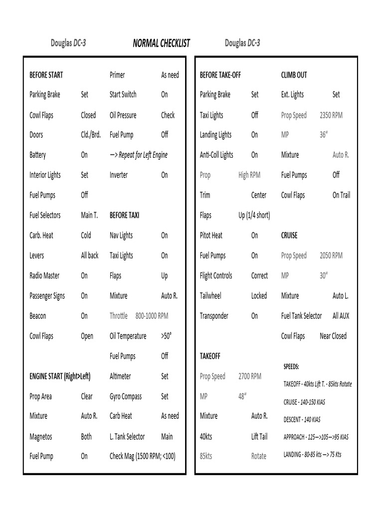 DC3 Normal Checklist | PDF
