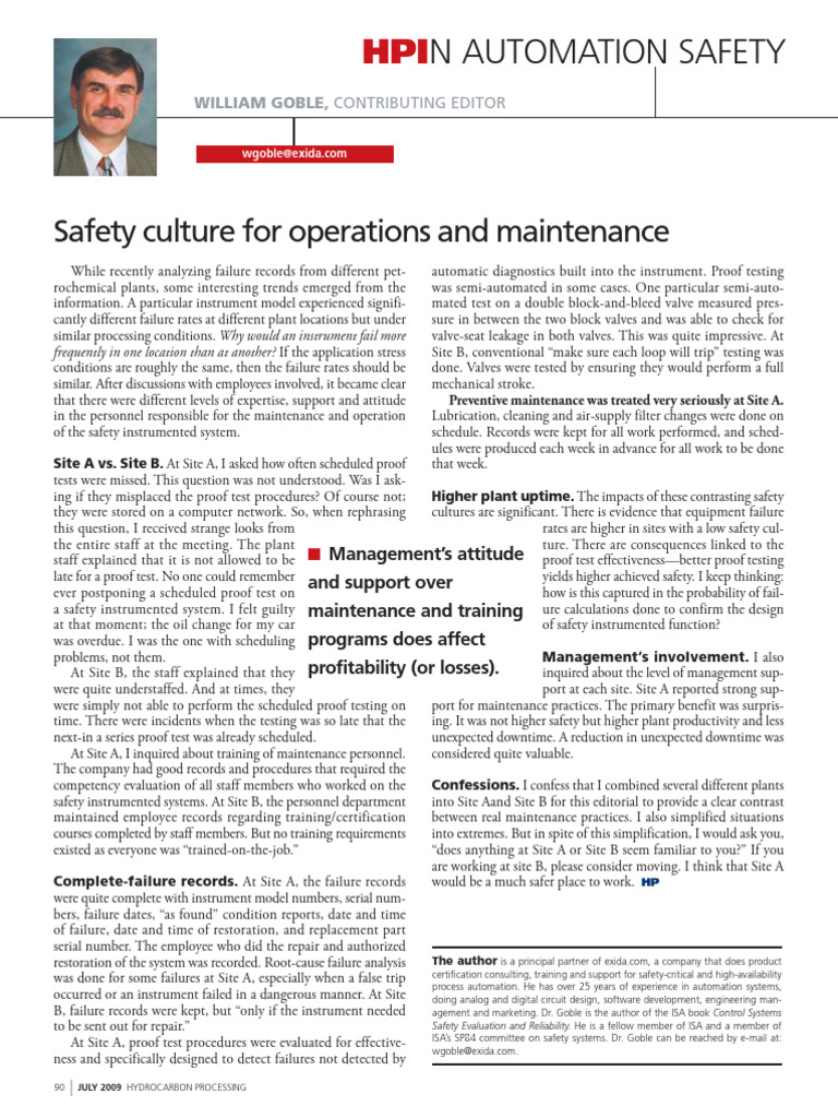 Safety Culture For Operations and Maintenance | PDF
