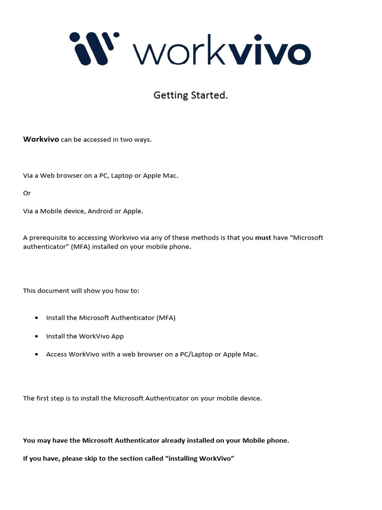 User Guide - Workvivo and MFA | PDF