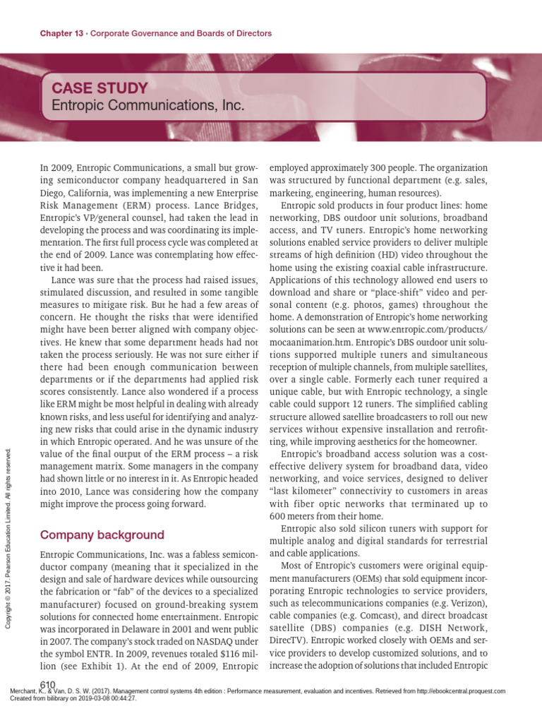 Entropic Communication - Case | PDF | Sarbanes–Oxley Act | Risk