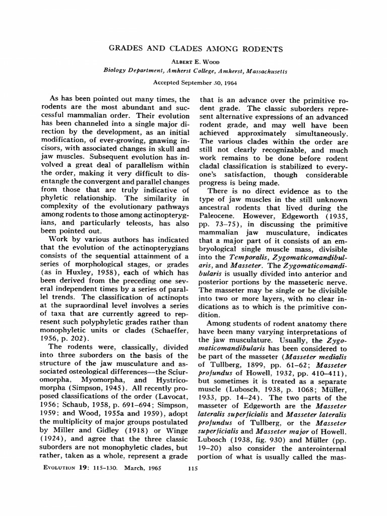 Wood 1965 Grades and Clades Among Rodents | PDF