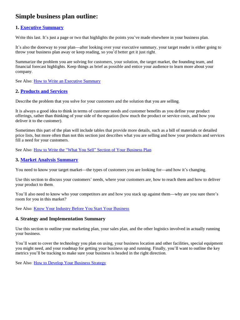 Simple Business Plan Outline | PDF