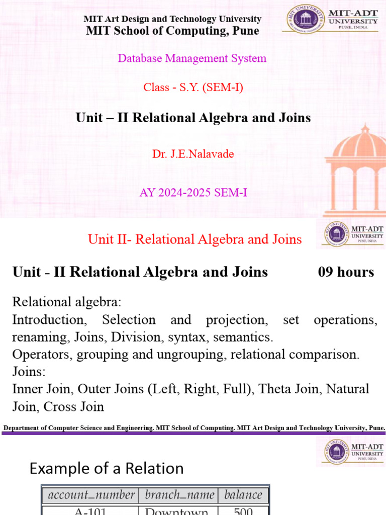 Unit 2 Relational Algebra Pdf