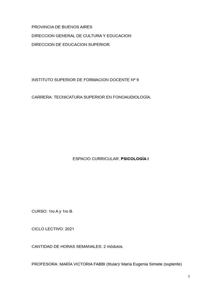 Programa 2021.psicología 1 | PDF