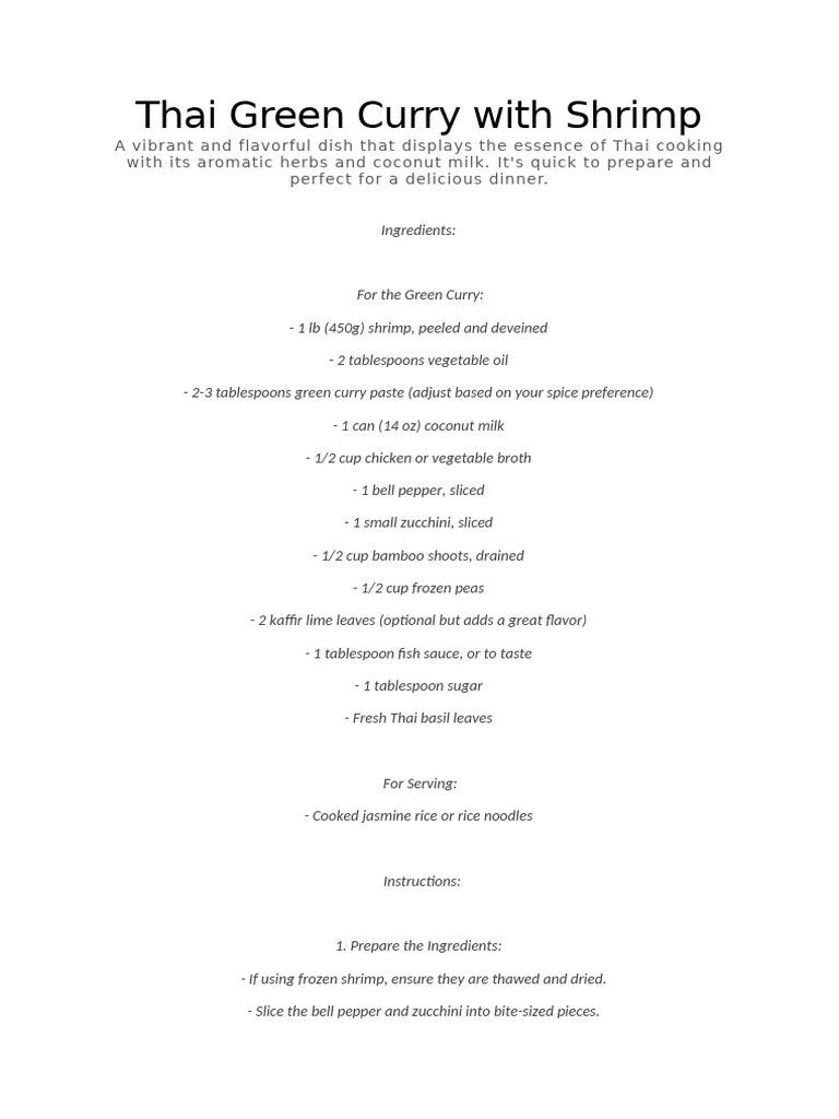 Thai Green Curry With Shrimp | PDF