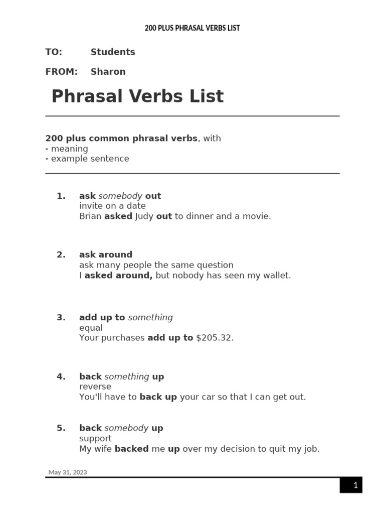 200 Plus Phrasal Verbs List 06052023 Fanny | PDF