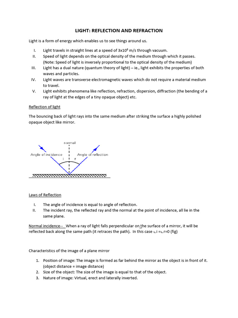 LIGHT Reflection and Refraction | PDF