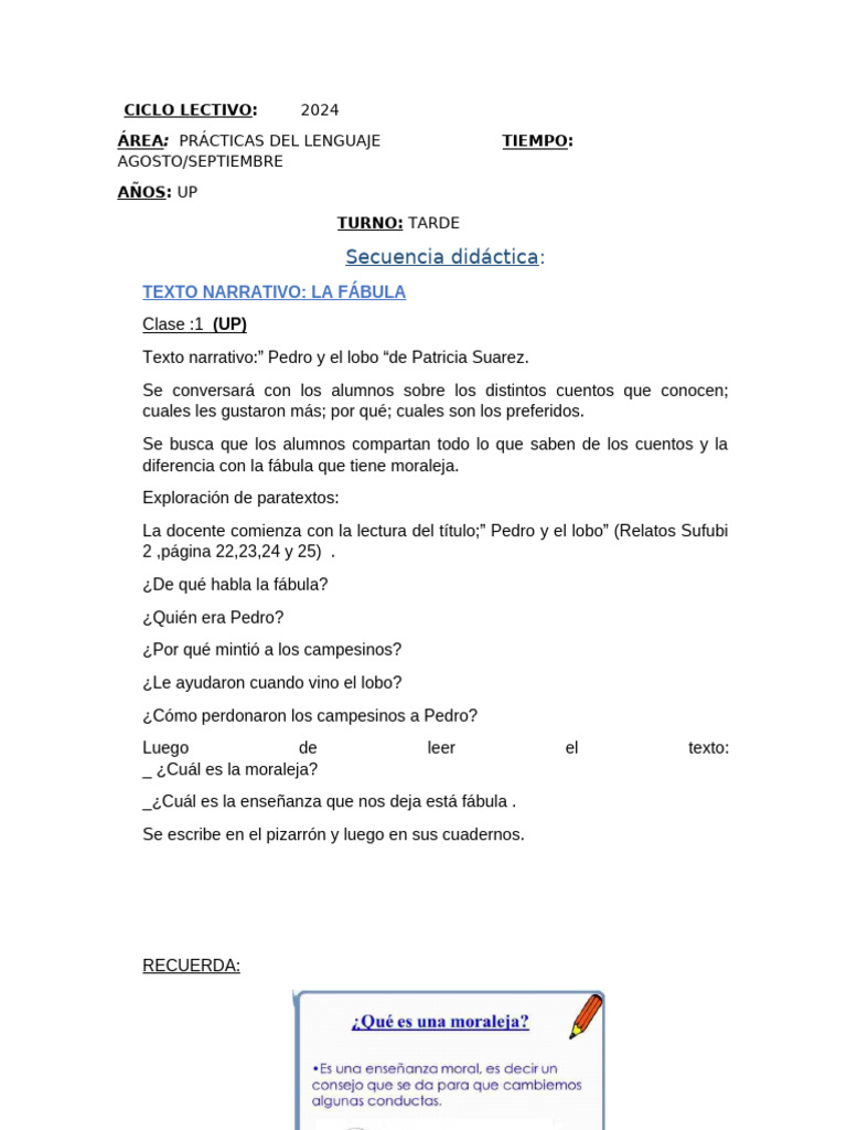 Secuencia Pedro y El Lobo Up Agosto-Septiembre | PDF