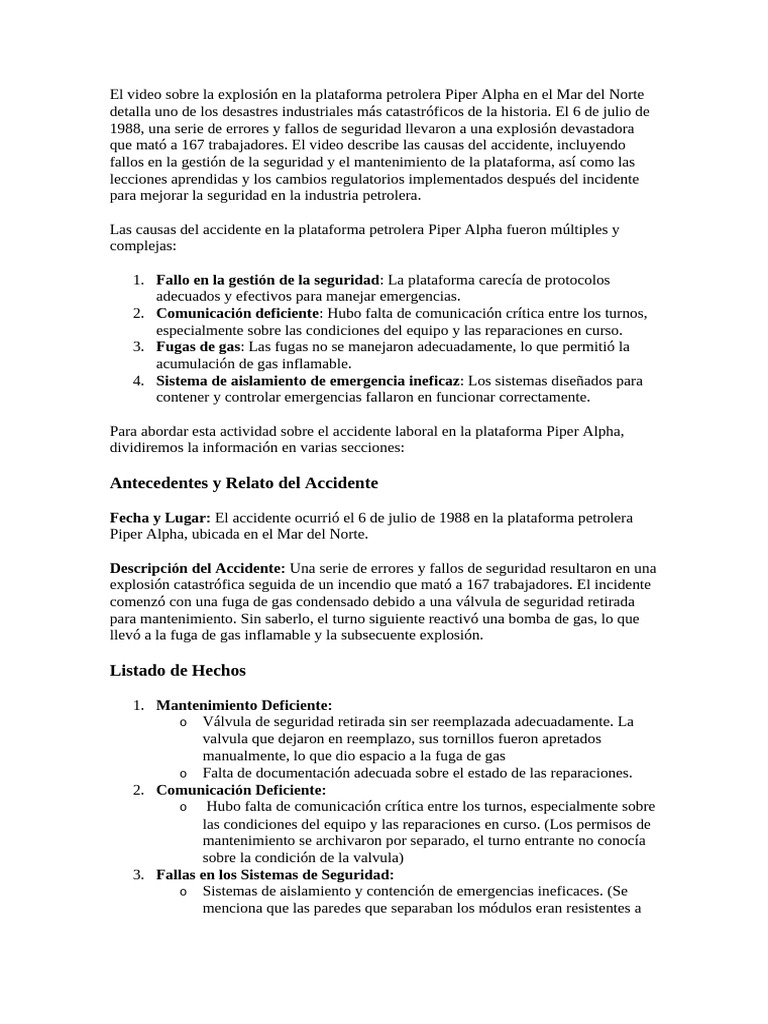 Accidente Plataforma Piper Alpha | PDF