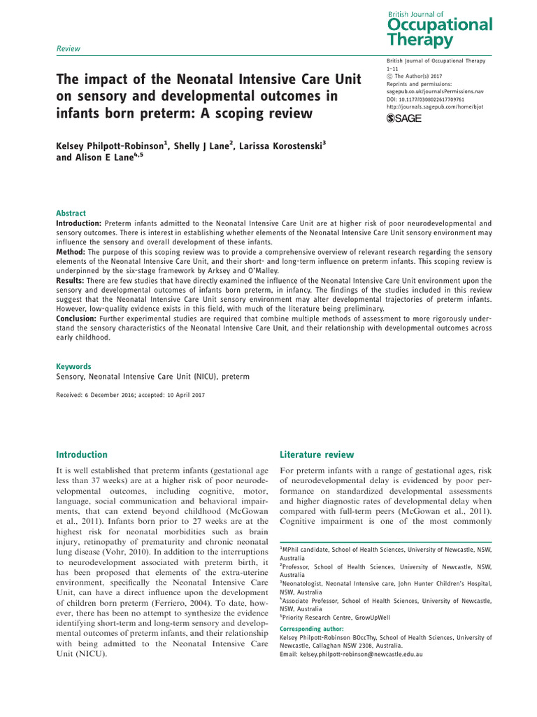 The Impact of The Neonatal Intensive Care Unit On Sensory and ...