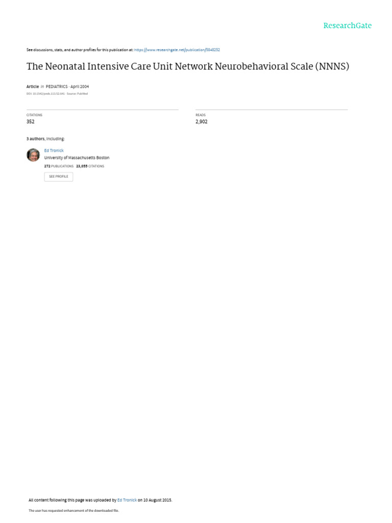 The Neonatal Intensive Care Unit Network Neurobehavioral Scale (NNNS ...
