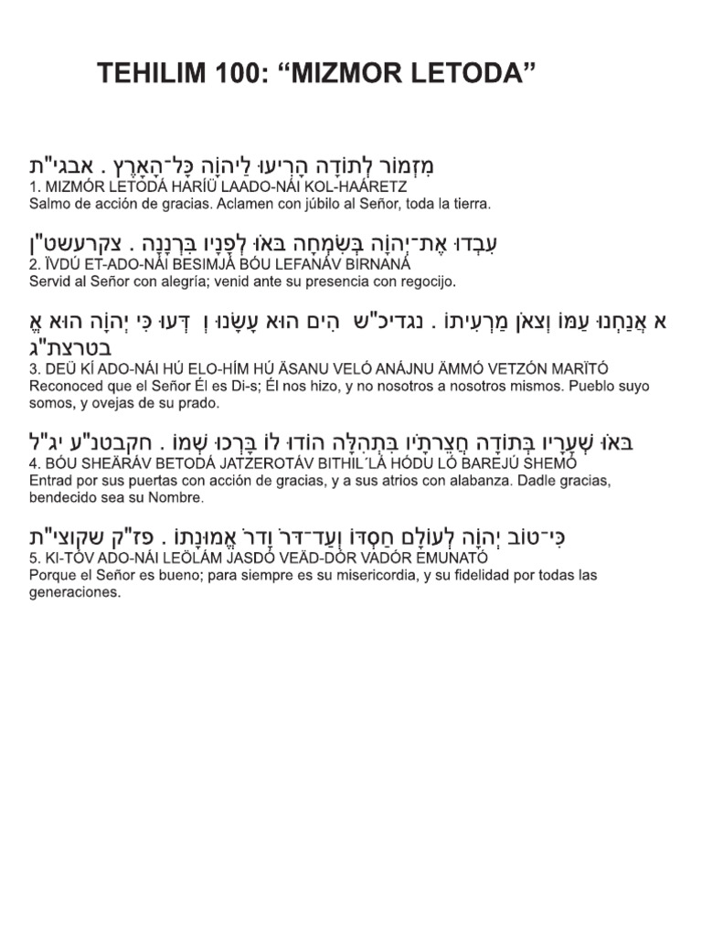 Salmo 100 Mizmor Letoda | PDF