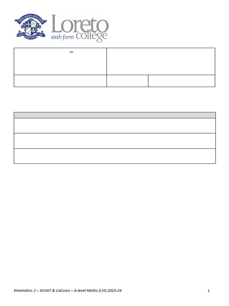 14b. LVI HANDOUT Kinematics 2 (SUVAT & Var Acc) 2023-24 | PDF 14b. LVI HANDOUT Kinematics 2 (SUVAT & Var Acc) 2023-24 | PDF