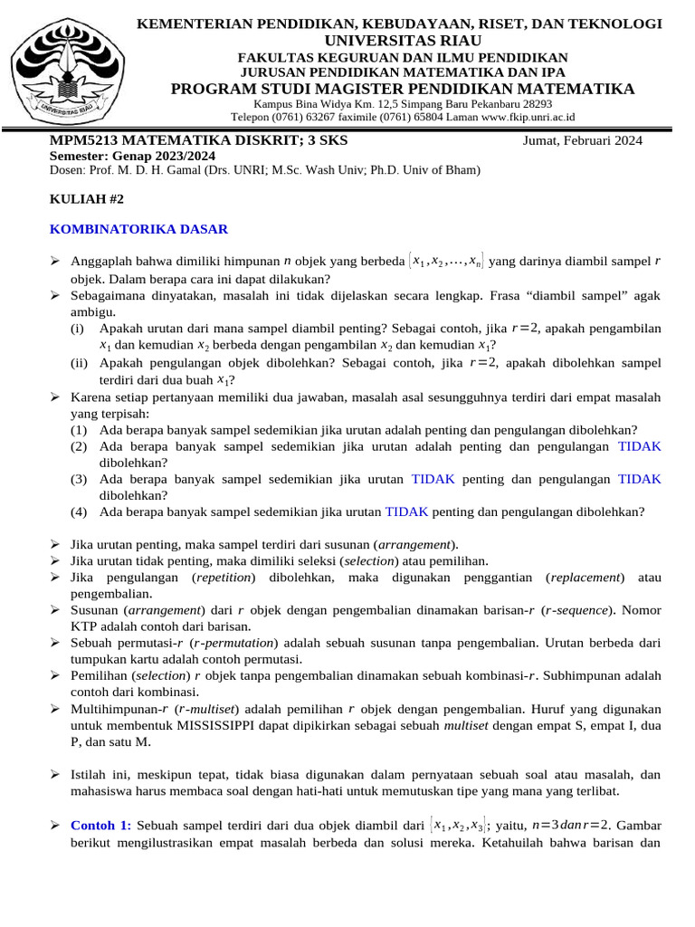 Kuliah 2 - Mat Dis-Genap 2023-2024-Komb Dasar | PDF