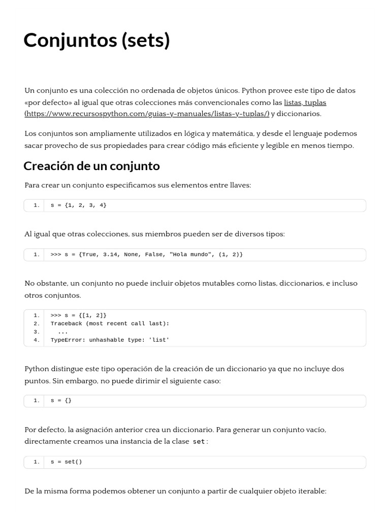 Conjuntos (Sets) - Recursos Python | PDF