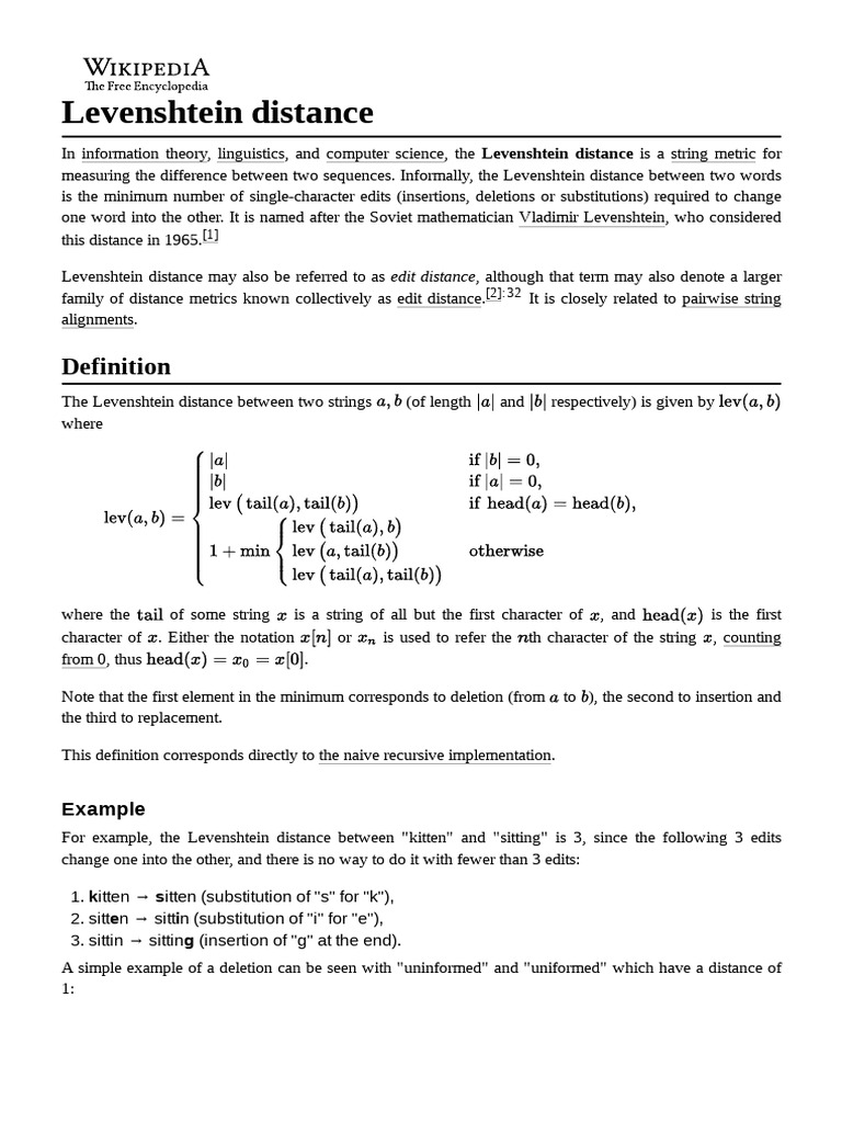 Levenshtein Distance | PDF