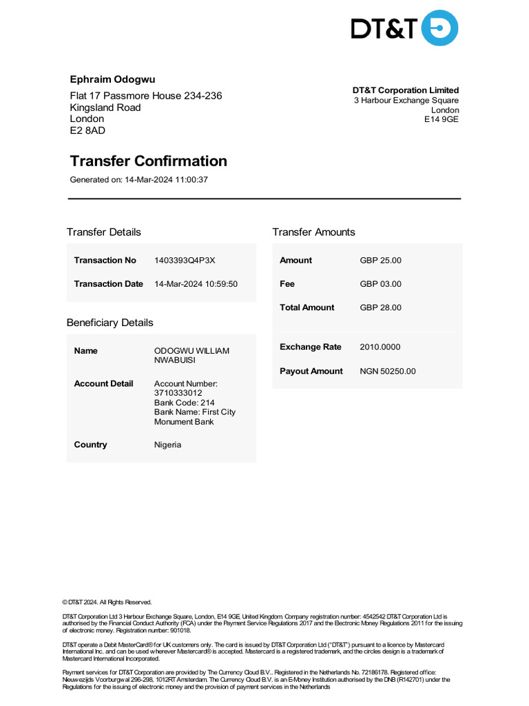 Transfer Confirmation: Flat 17 Passmore House 234-236 Kingsland Road ...