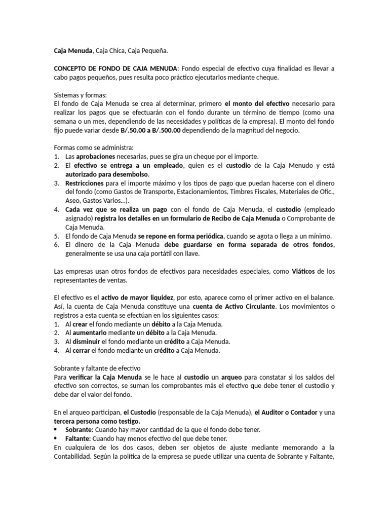 Caja Menuda | PDF | Contabilidad | Business