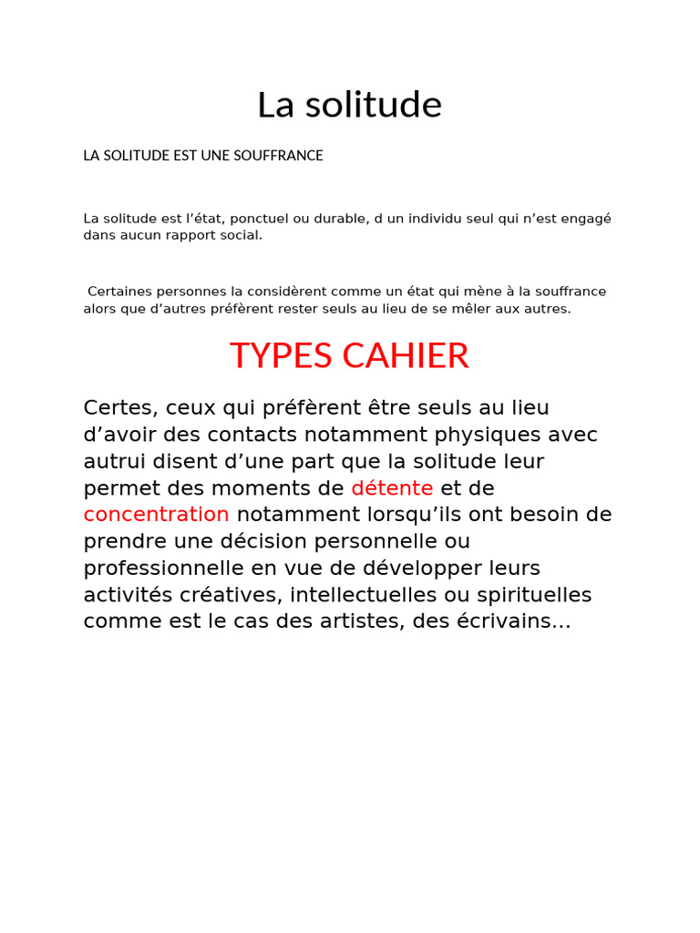 Expression Ecrite La Solitude | PDF