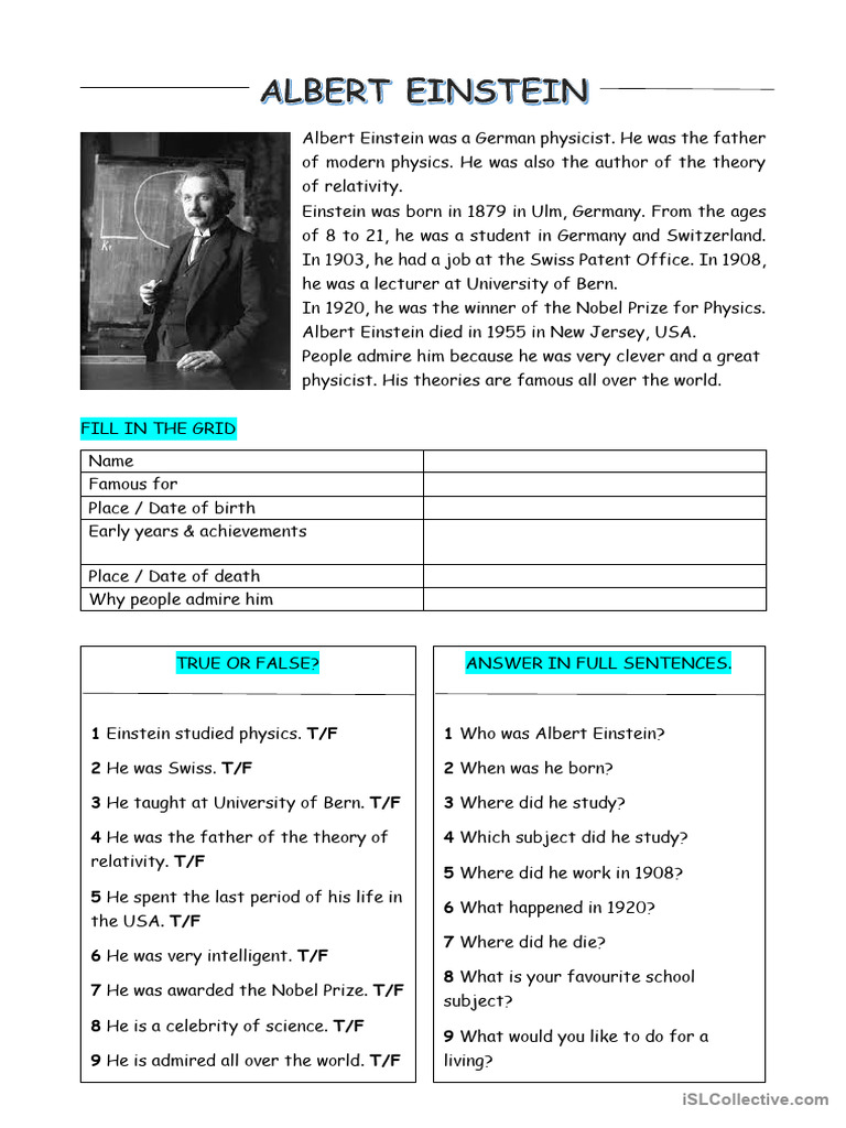 Albert Einstein - Reading Comprehension | PDF