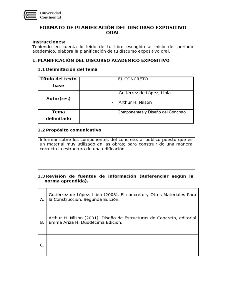 Formato de Planificación Del Discurso Expositivo Oral (7) 2023-20 | PDF
