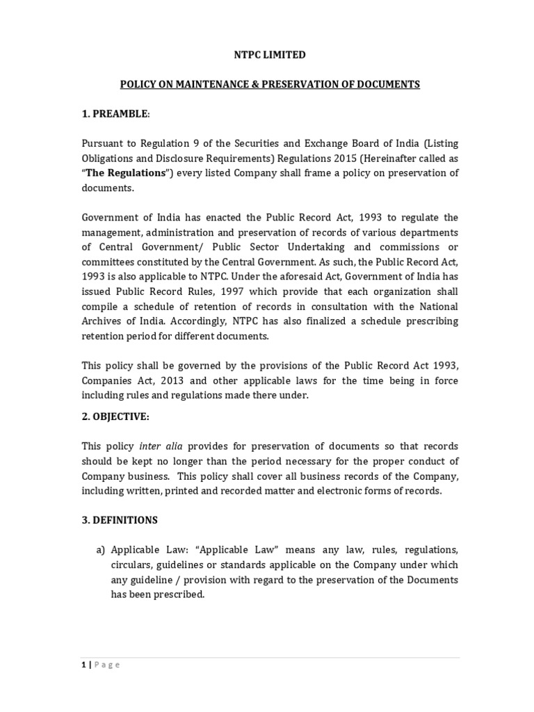 Document Preservation Policy | PDF
