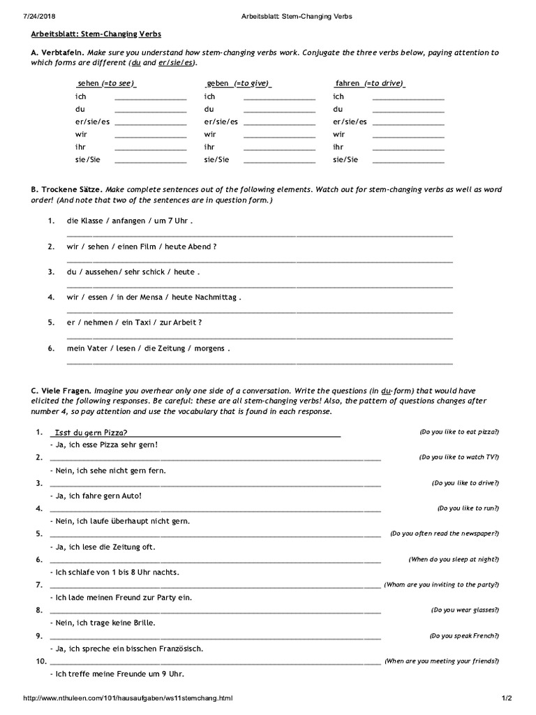 Arbeitsblatt - Stem-Changing Verbs | PDF