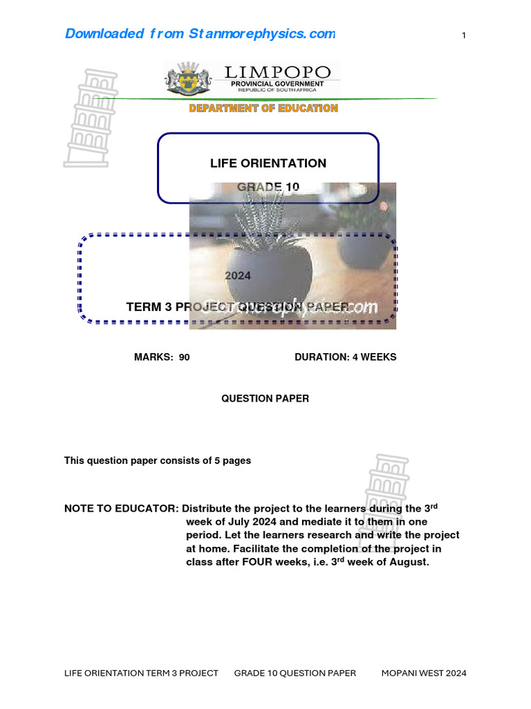 LP Life Orientation Grade 10 PROJECT 2024 Term 3 | PDF | Teenage ...