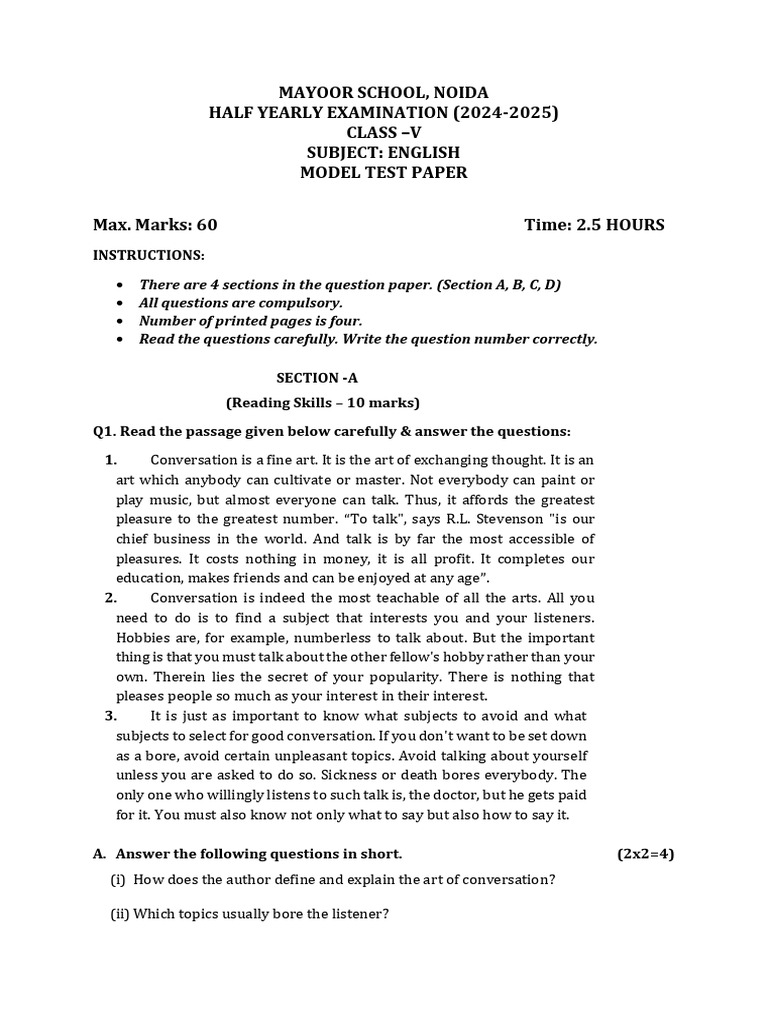 English Model Q Paper | PDF