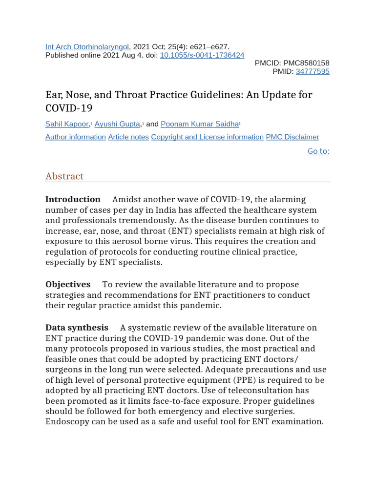 Written Guidance For ENT Care in Covid | PDF