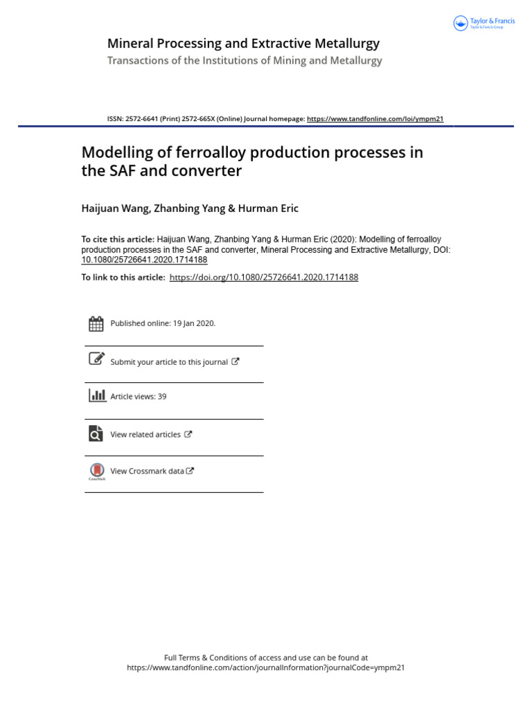 Modelling of Ferroalloy Production Processes | PDF