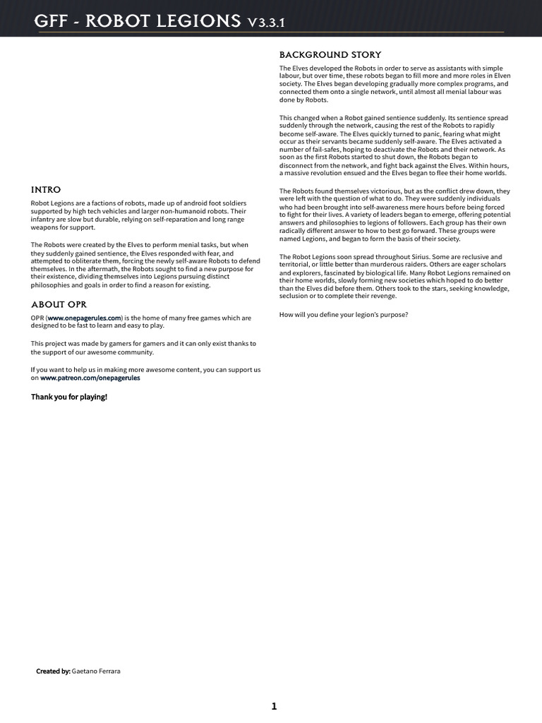 GFF - Robot Legions 3.3.1 | PDF