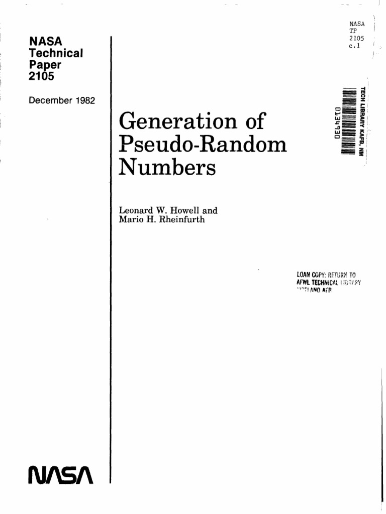 Generation of Seudo-Random Numbers: Nasa Technicai Paper | PDF