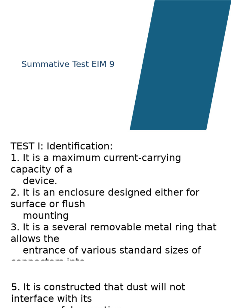 4th Grading Summative EIM 9 | PDF