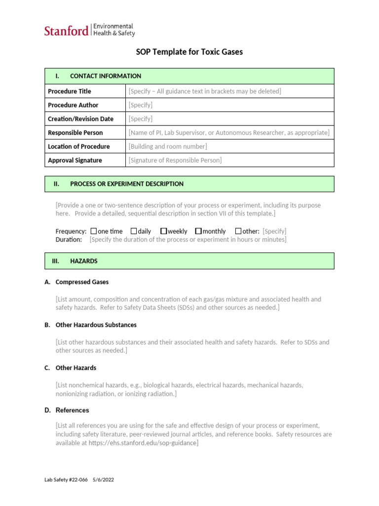 SOP Template Toxic Gases | PDF