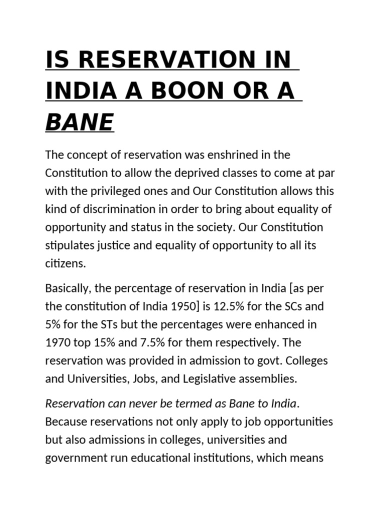 Is Reservation in India A Boon or A Bane | PDF | Social Inequality ...