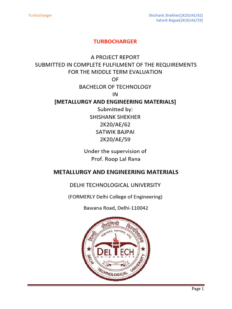 MEM Project Report | PDF | Turbocharger | Technology & Engineering