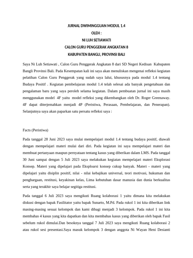 Jurnal Dwimingguan Modul 1.4 Ni Luh Setiawati | PDF