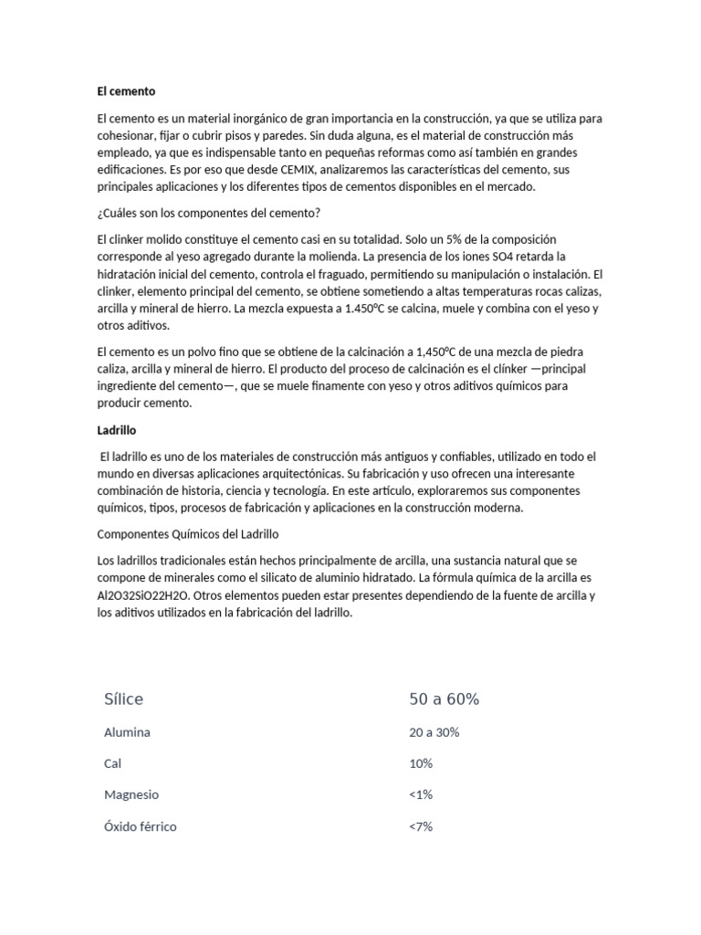 El Cemento | PDF | Cemento | Ciencia y matemáticas