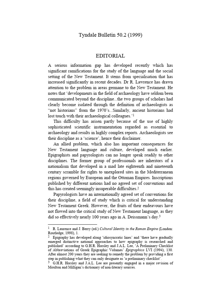 TynBull 1999 50 2 00 Editorial | PDF