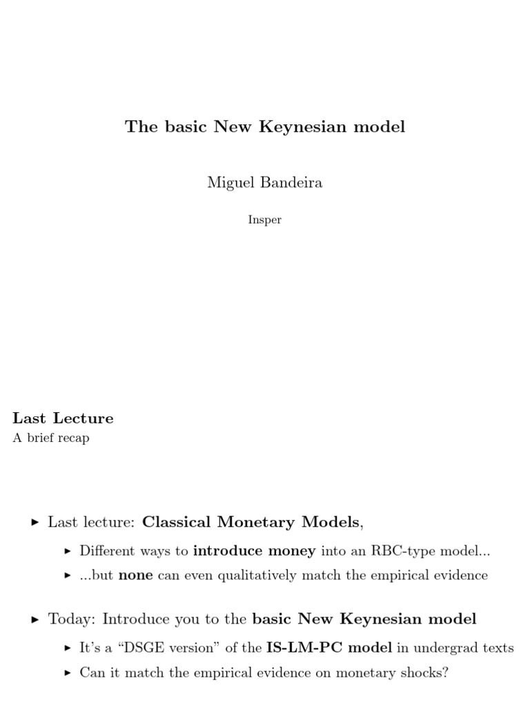The Basic New Keynesian Model (Macro II, Insper PHD) | PDF