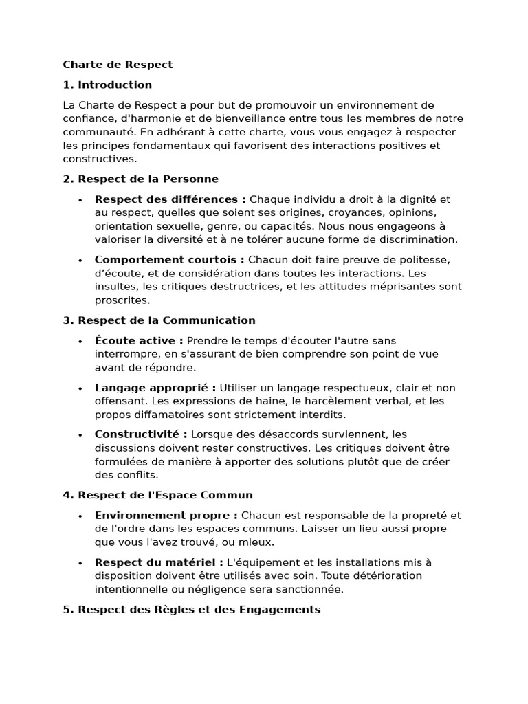 Charte de Respect | PDF