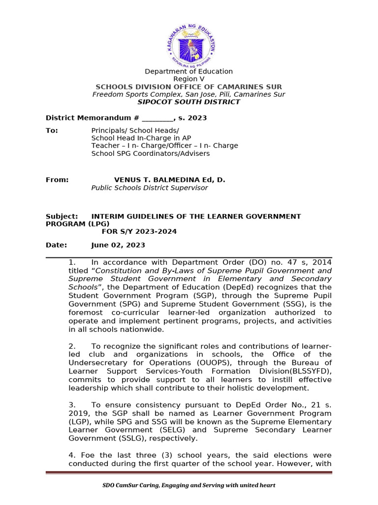 Interim Guidelines for Learner Government Program | PDF | Government ...
