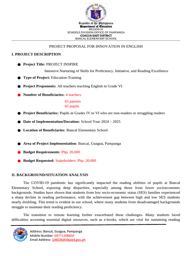 Project-Inspire Innovation Proposal | PDF